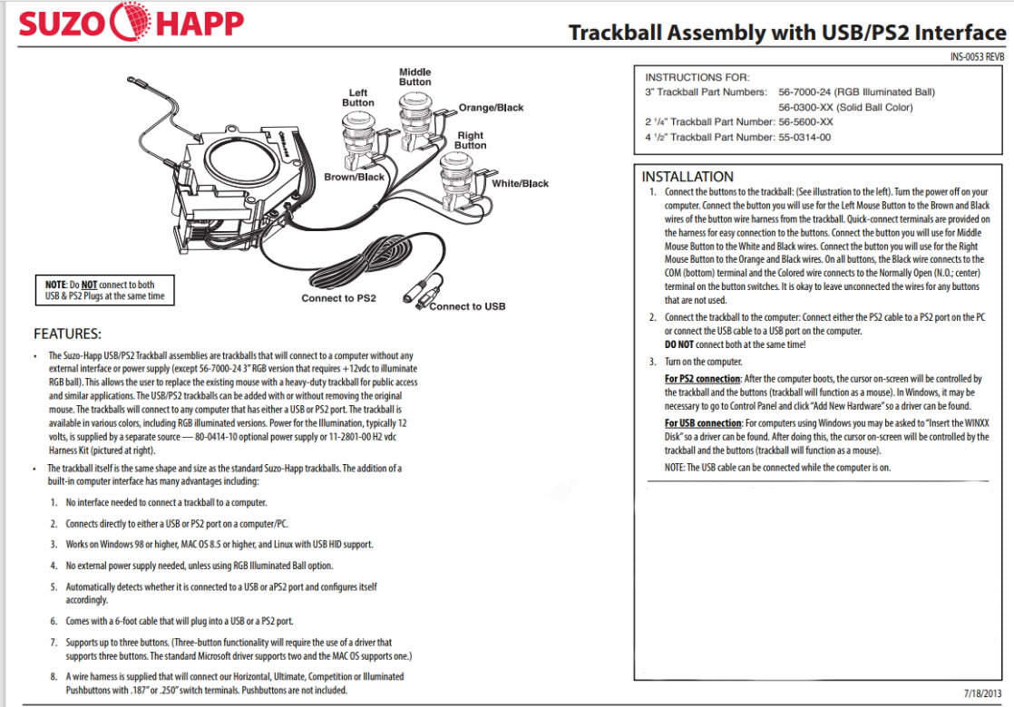 Suzo Happ 3" solid White Trackball assembly w/ USB & PS/2 Interface – X ...